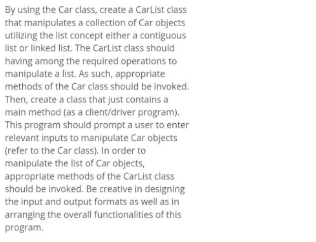 1. Given is a Car class as follows: public class Car | Chegg.com