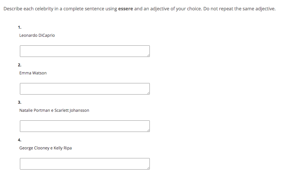 Describe each celebrity in a complete sentence using | Chegg.com