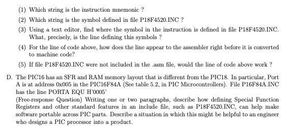 1 Special Function Registers • The PIC18 architecture | Chegg.com