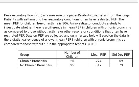 Solved Peak expiratory flow (PEF) is a measure of a | Chegg.com