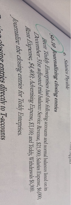 Solved e Salaries Payable p10 Journalizing closing entries | Chegg.com