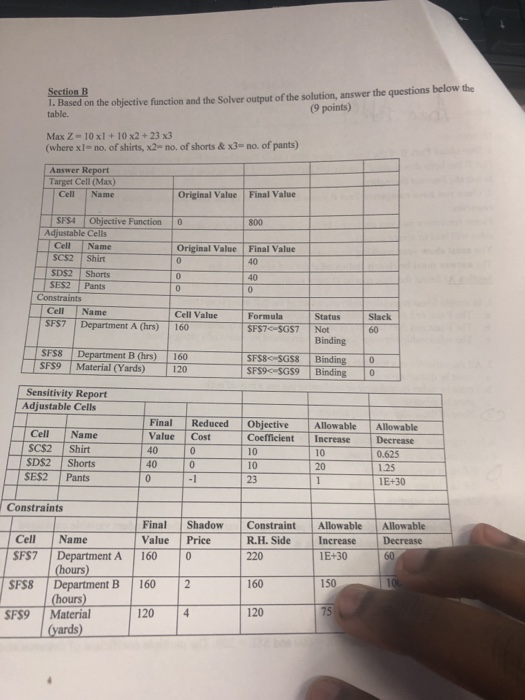 Solved l. Based on the objective function and the Solver | Chegg.com