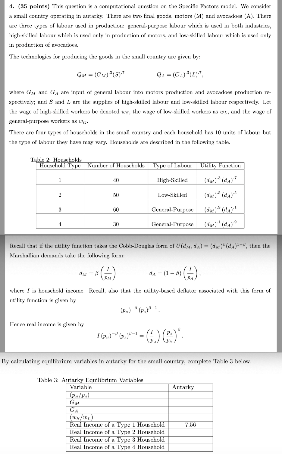 Solved By calculating equilibrium variables in autarky for | Chegg.com