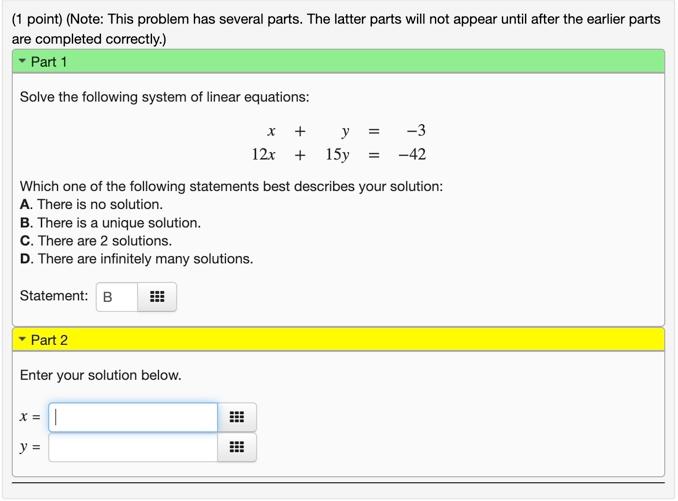 Solved (1 point) (Note: This problem has several parts. The | Chegg.com