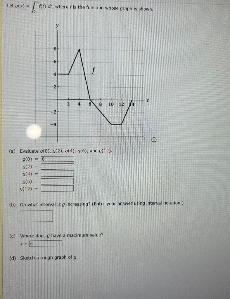 Solved Let g(x)=∫0xf(t)dt, where f is the function whose | Chegg.com