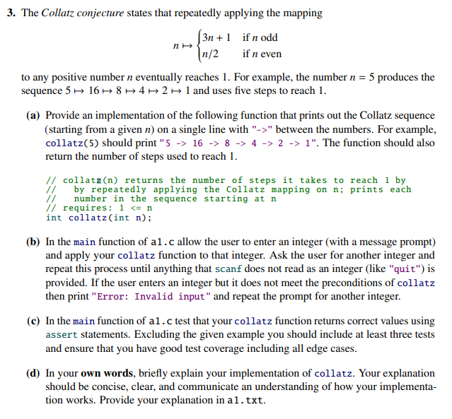 Solved NH 3. The Collatz conjecture states that repeatedly | Chegg.com