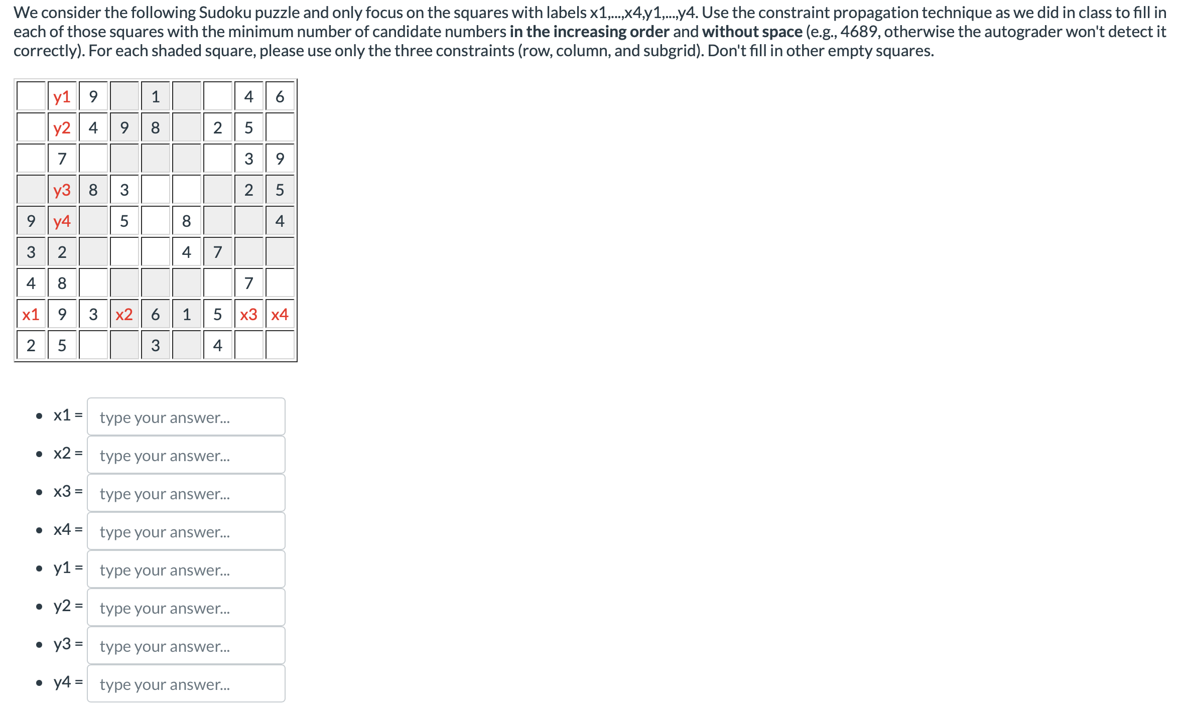 Solved We consider the following Sudoku puzzle and only | Chegg.com