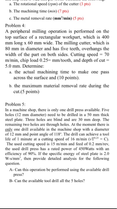 Solved A peripheral milling operation is performed on the | Chegg.com