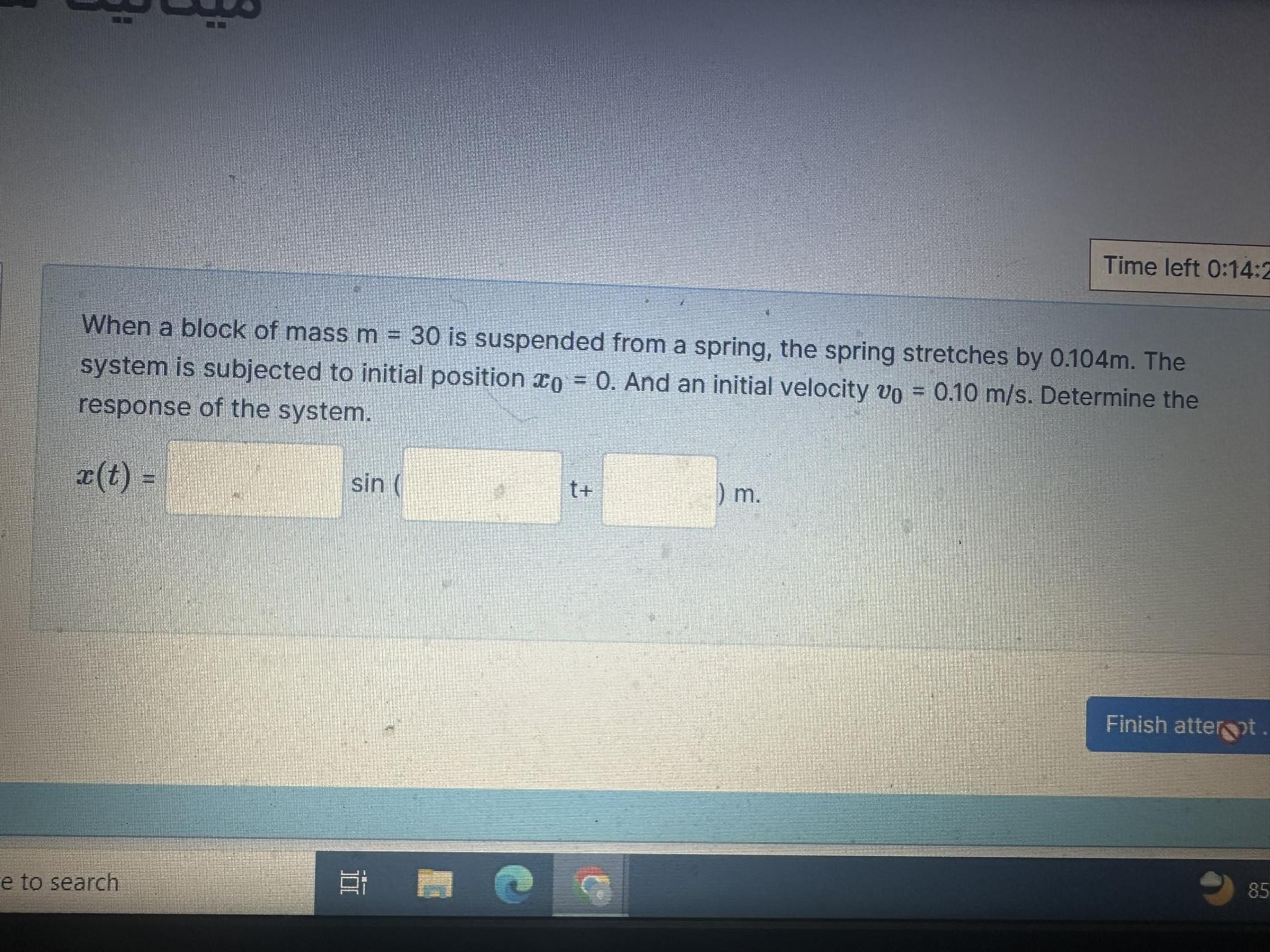 Solved When a block of mass m=30 ﻿is suspended from a | Chegg.com