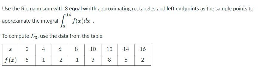 Solved Use the Riemann sum with 3 equal width approximating | Chegg.com
