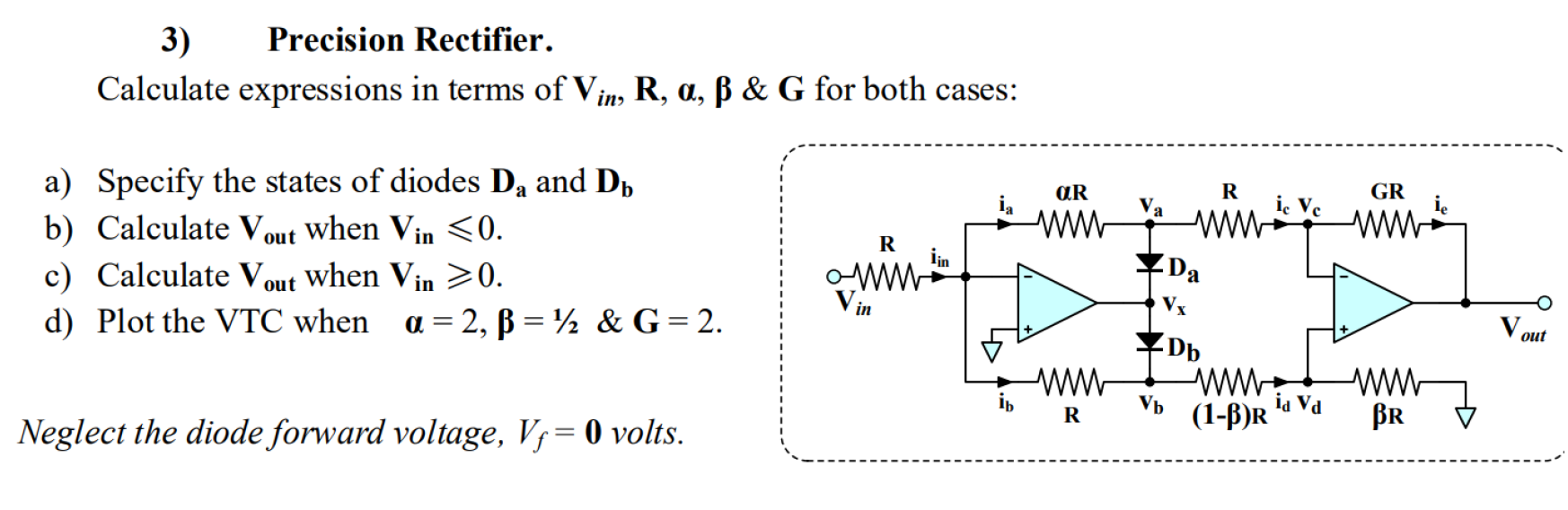 Solved 3) Precision Rectifier. Calculate expressions in | Chegg.com