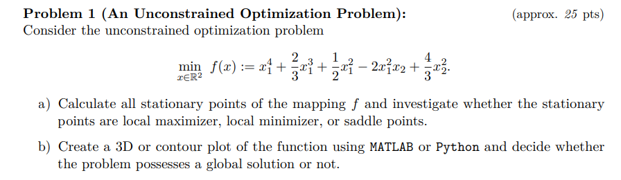 Solved Problem 1 (An Unconstrained Optimization Problem): | Chegg.com