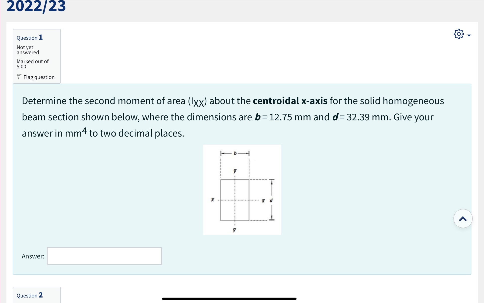 Solved Determine the second moment of area (IXX) about the | Chegg.com