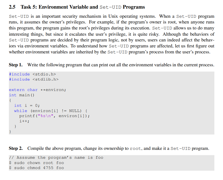 Solved Seed Labs Environment Variable And Set Uid Program 