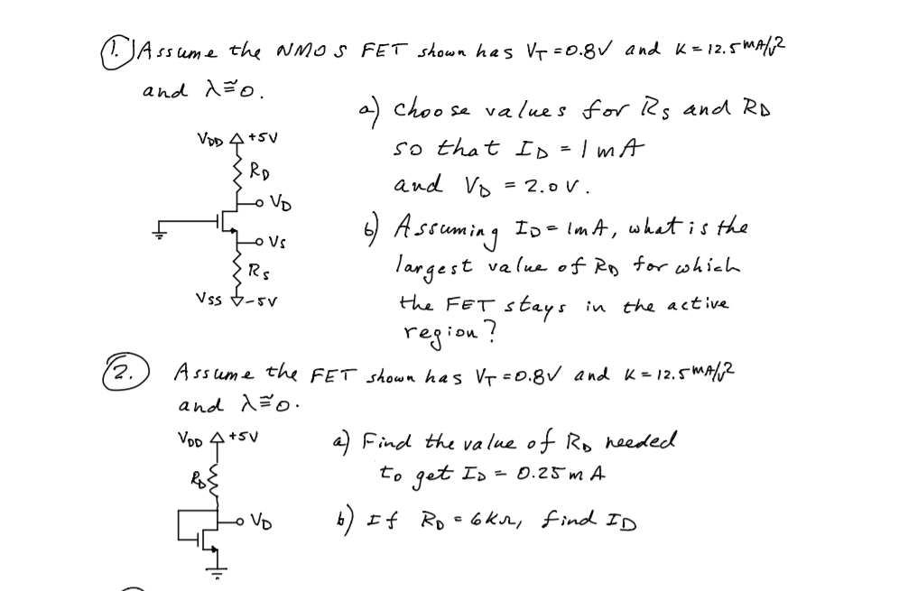 Solved VEDATSU Ro VD OVS • Rs ©Assume the NMOS FET shown has | Chegg.com