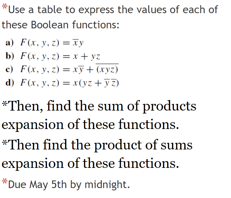 Solved *Use a table to express the values of each of these | Chegg.com