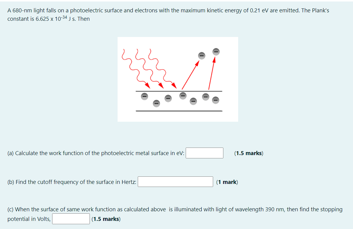 Solved A 680-nm light falls on a photoelectric surface and | Chegg.com