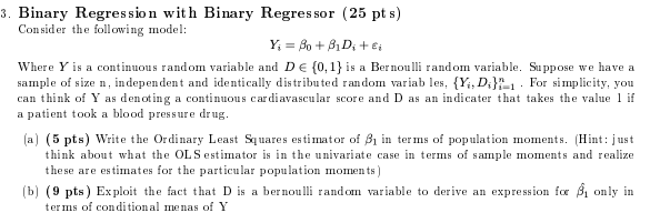 3. Binary Regression with Binary Regressor (25 pts) | Chegg.com