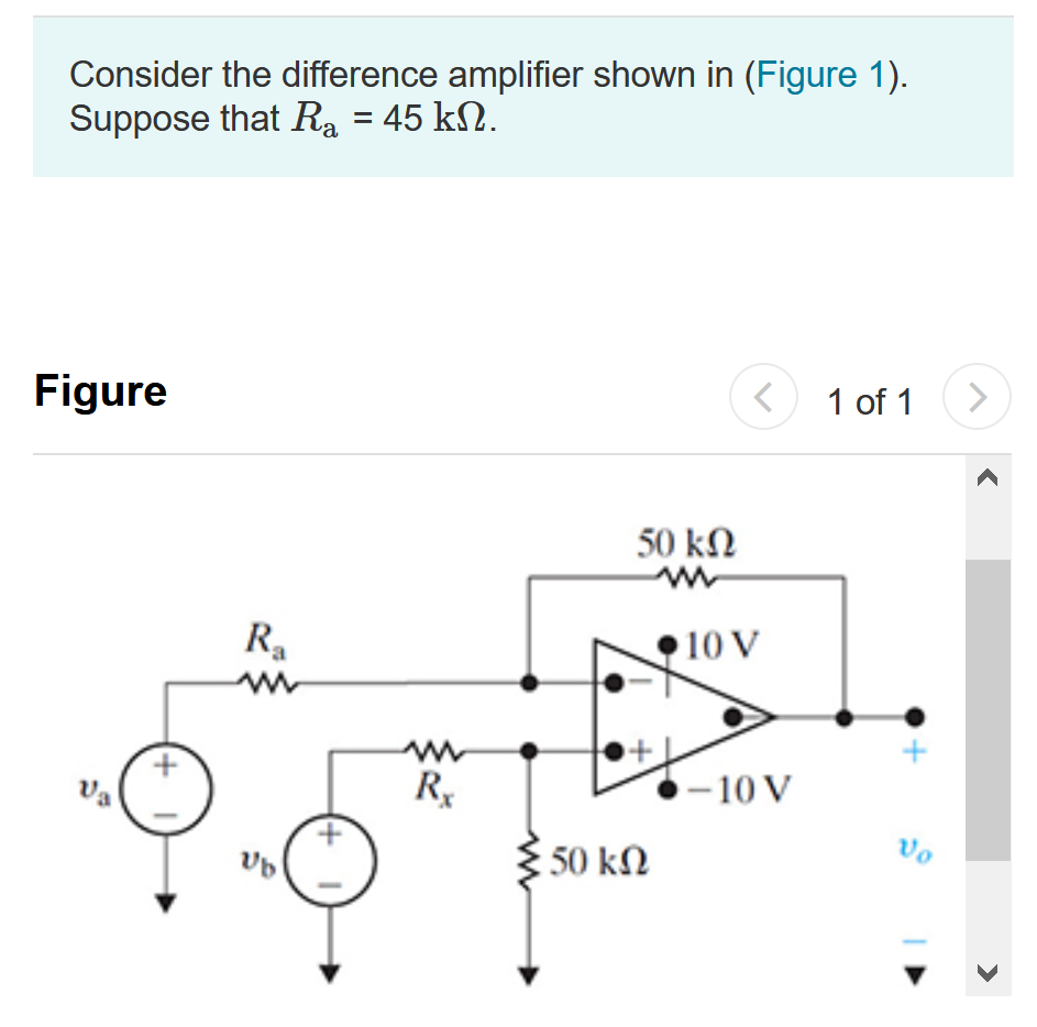 Solved Consider the difference amplifier shown in (Figure | Chegg.com