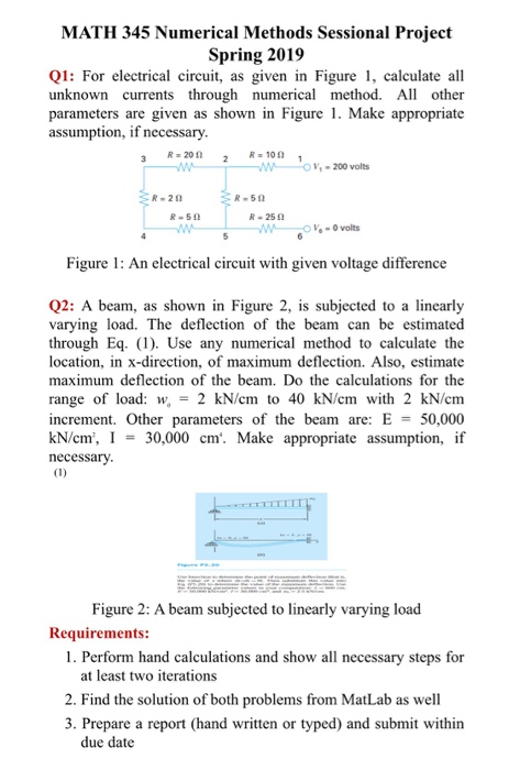 MATH 345 Numerical Methods Sessional Project Spring | Chegg.com