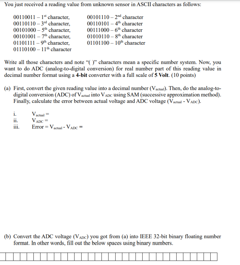 You just received a reading value from unknown sensor | Chegg.com