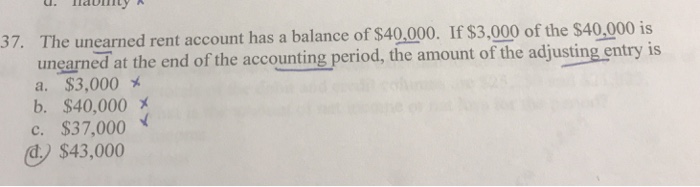 Solved 37. The unearned rent account has a balance of | Chegg.com