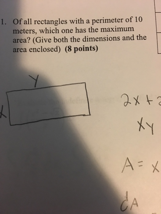 Solved Of all rectangles with a perimeter of 10 meters, | Chegg.com