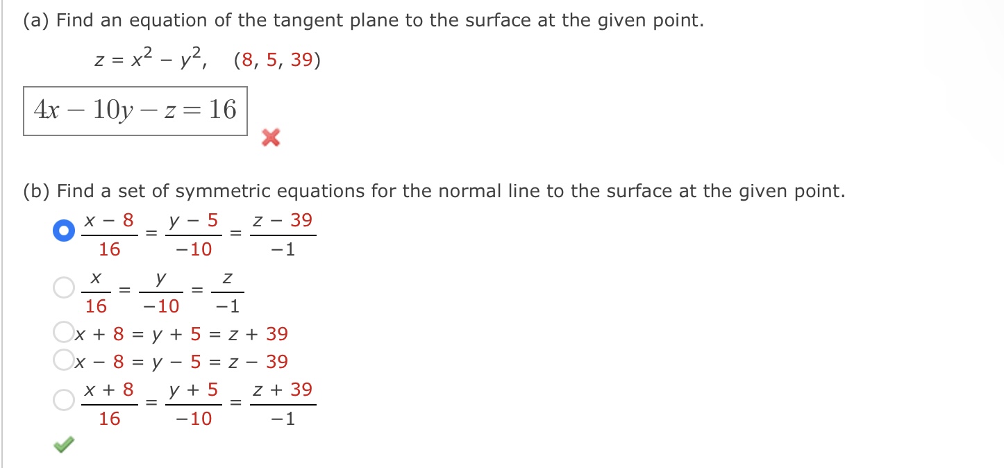 Solved (a) Find an equation of the tangent plane to the | Chegg.com