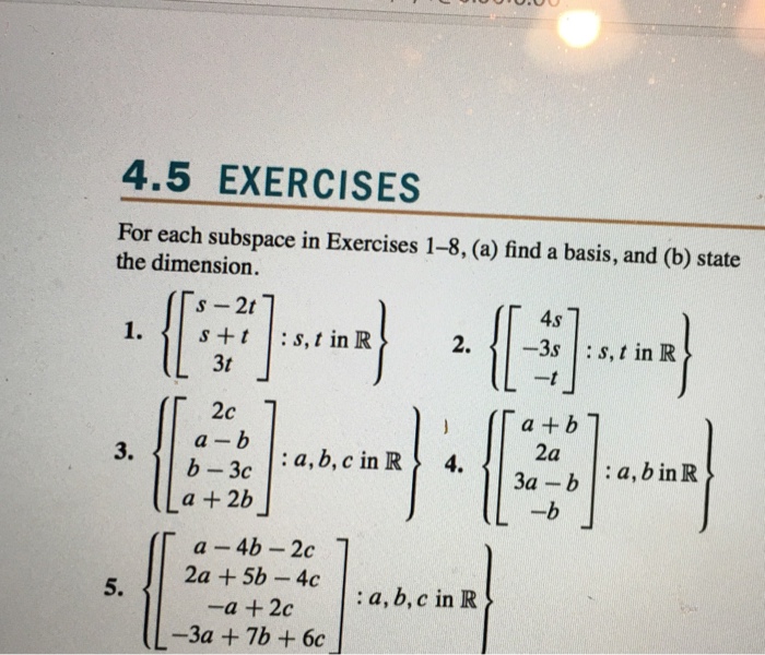 Solved 4.5 EXERCISES For each subspace in Exercises 1-8, (a) | Chegg.com