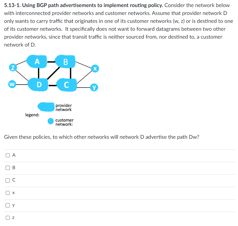 Solved 5.13-1. Using BGP path advertisements to implement | Chegg.com
