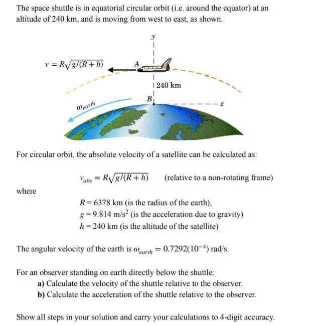 Solved The space shuttle is in equatorial circular orbit | Chegg.com