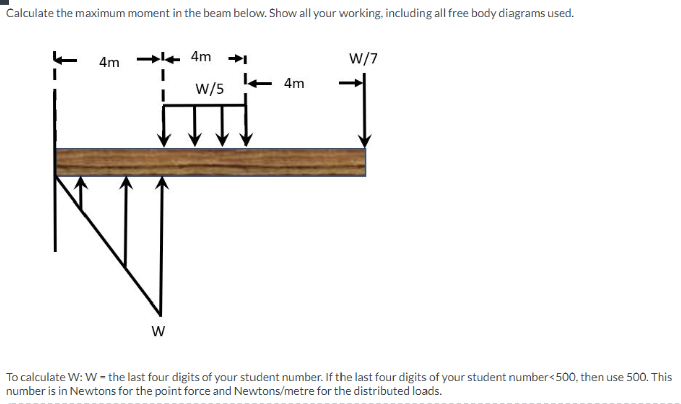 Solved Calculate the maximum moment in the beam below. Show | Chegg.com