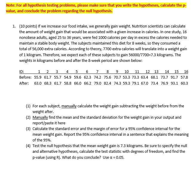 Solved Note: For all hypothesis testing problems, please | Chegg.com