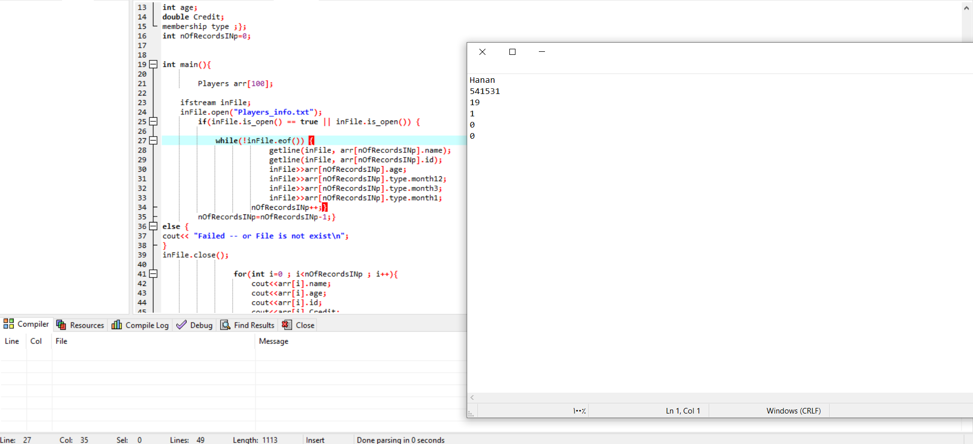 Solved In c++, what is the correct way to read from this | Chegg.com