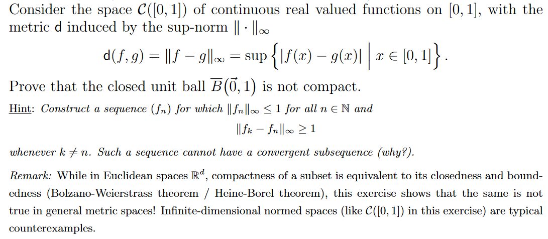 Solved Consider The Space C [0 1] Of Continuous Real Valued