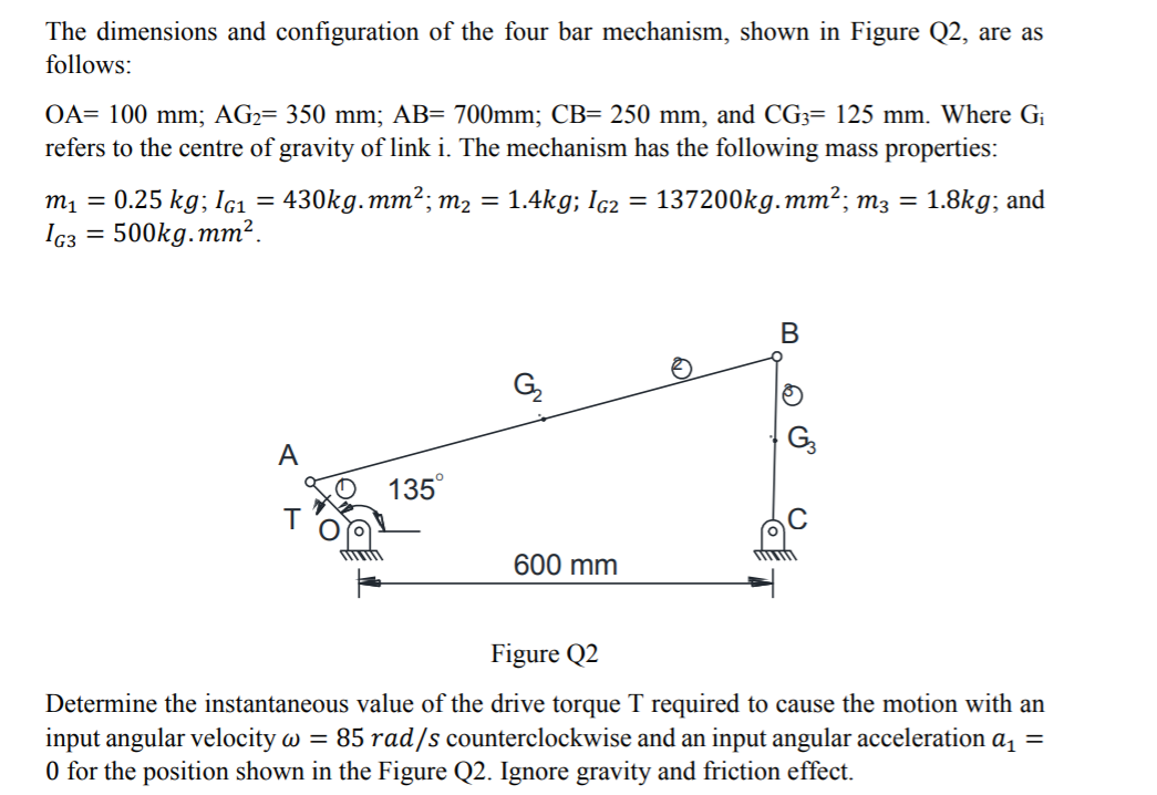 Solved The dimensions and configuration of the four bar | Chegg.com