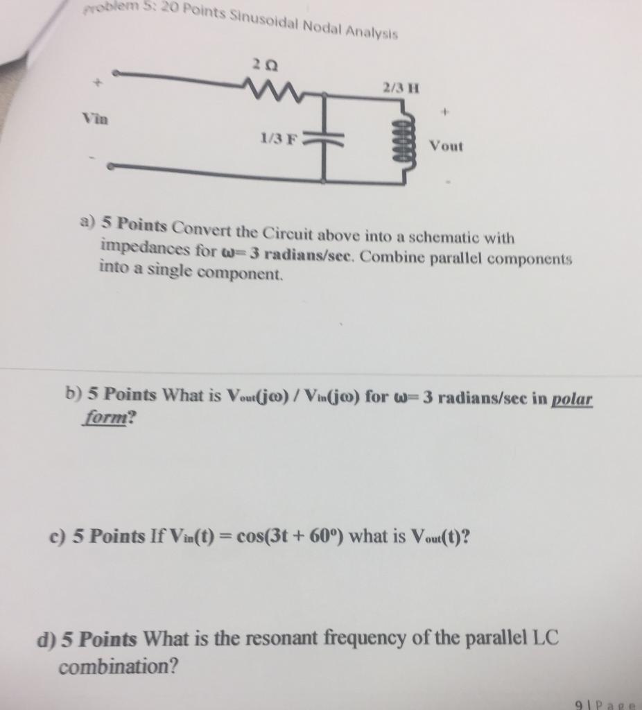Solved problem 5: 20 Points Sinusoidal Nodal Analysis ΣΩ 2/3 | Chegg.com