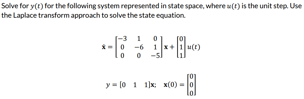 Solved Solve for y(t) for the following system represented | Chegg.com
