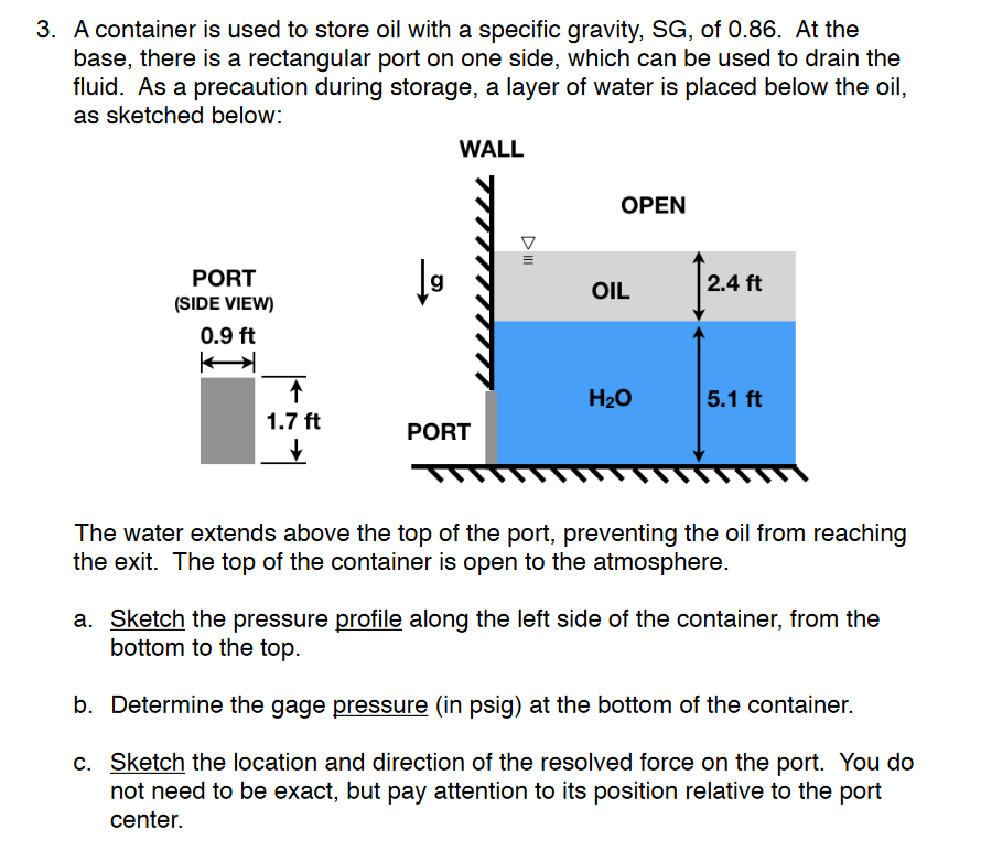 Solved 3. A container is used to store oil with a specific | Chegg.com