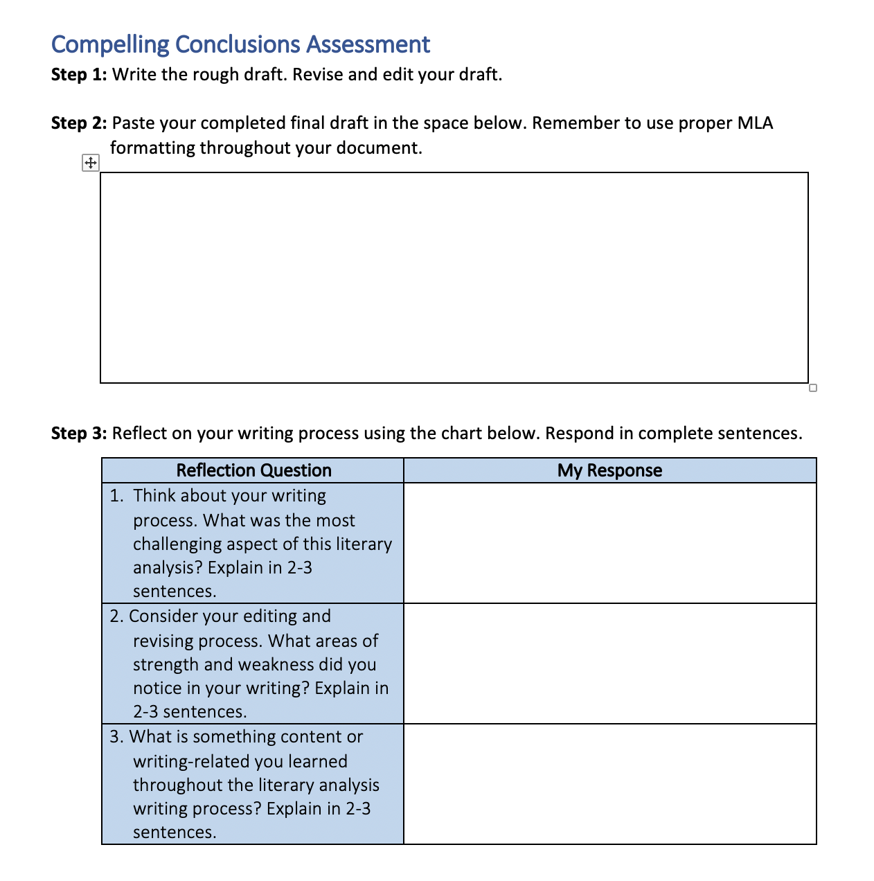 Solved Compelling Conclusions Assessment Step 1: Write the | Chegg.com