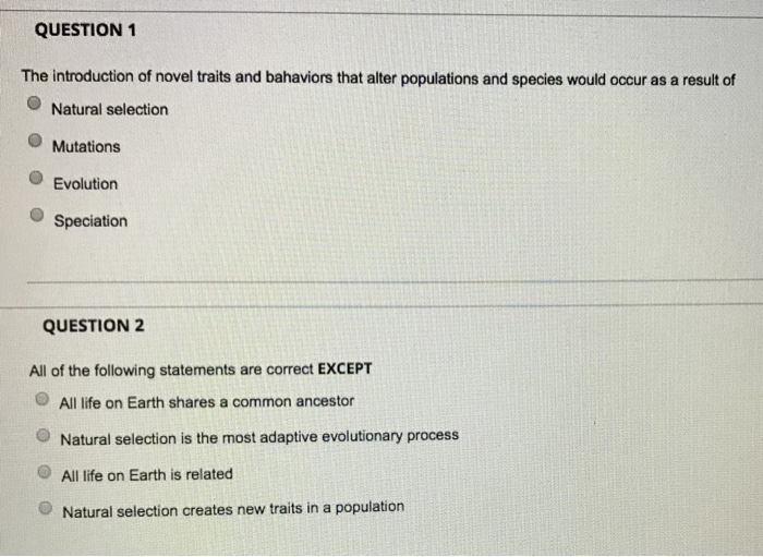 Solved QUESTION 1 The introduction of novel traits and | Chegg.com
