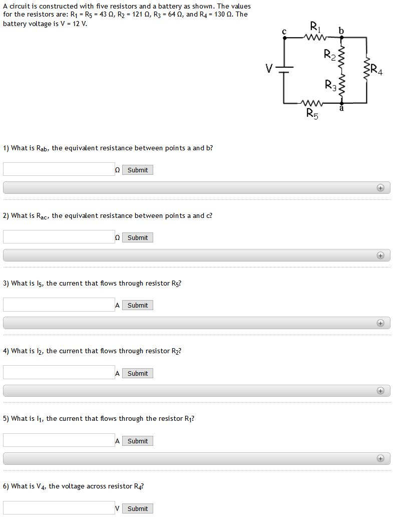 Solved A circuit is constructed with five resistors and a | Chegg.com