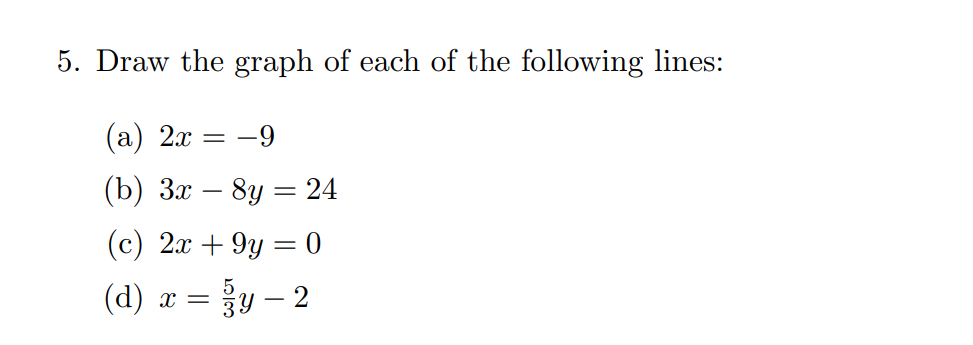 Solved 5. Draw the graph of each of the following lines: (a) | Chegg.com