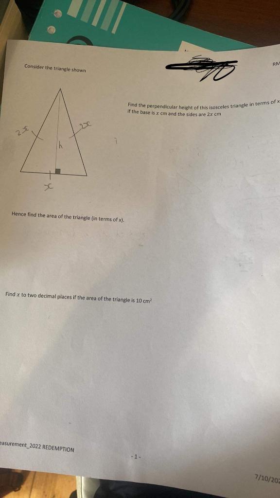 Solved Consider the triangle shown Find the perpendicular | Chegg.com