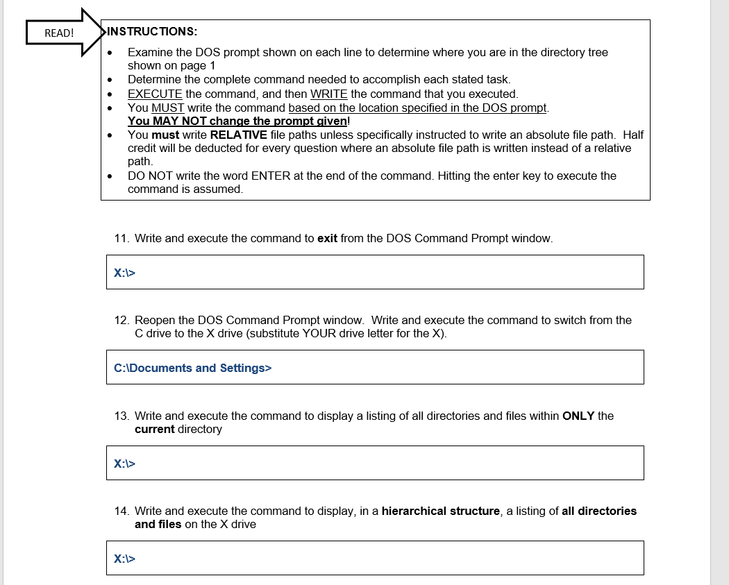 Solved INSTRUCTIONS: Open the DOS command prompt and create | Chegg.com