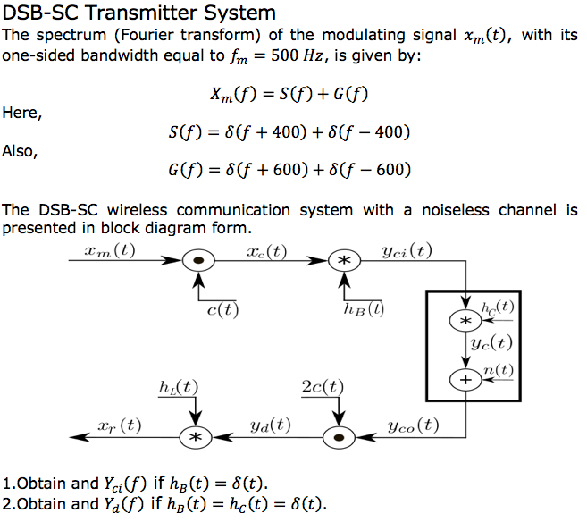 Solved DSB-SC Transmitter System The spectrum (Fourier | Chegg.com