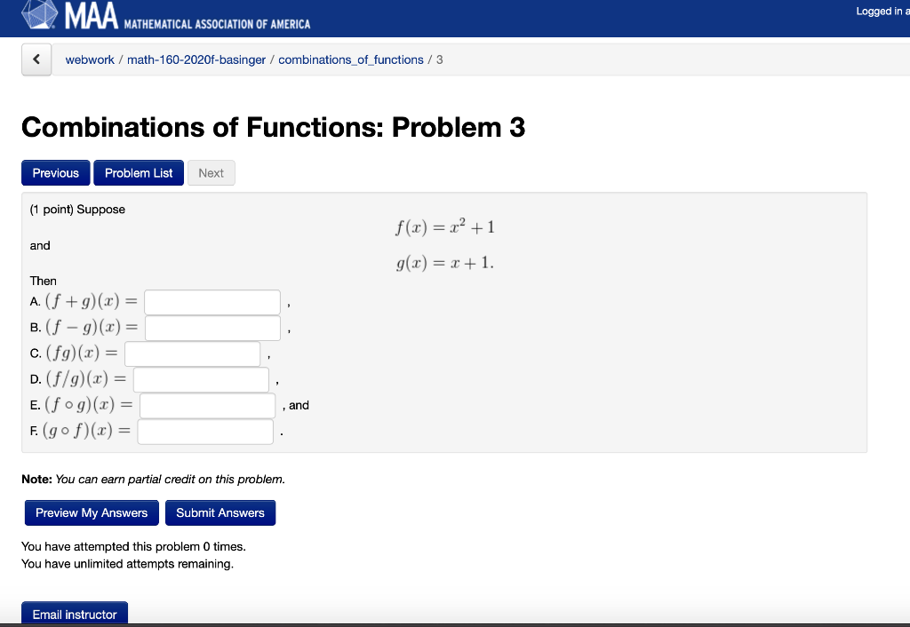 Solved MAA MATHEMATICAL ASSOCIATION OF AMERICA Logged in a
