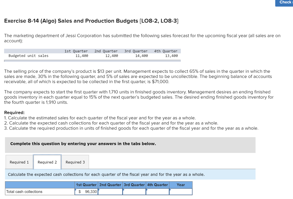Solved Exercise 8-14 (Algo) Sales and Production Budgets | Chegg.com