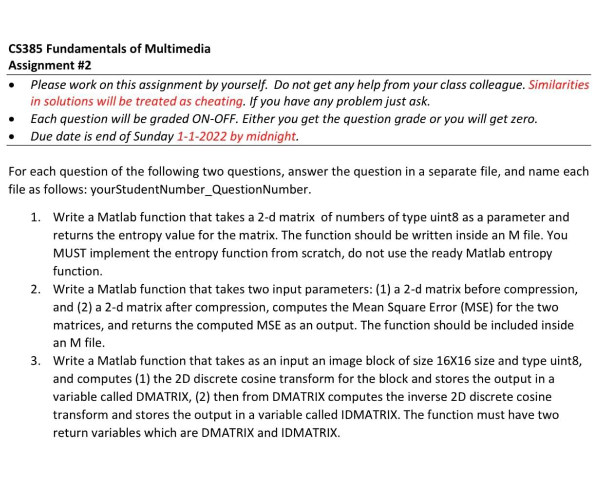 Solved . CS385 Fundamentals of Multimedia Assignment #2 | Chegg.com