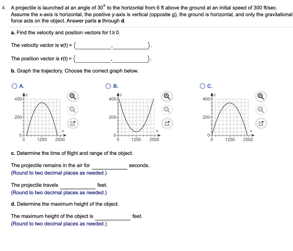 Solved 4. A projectile is launched at an angle of 30° to the | Chegg.com